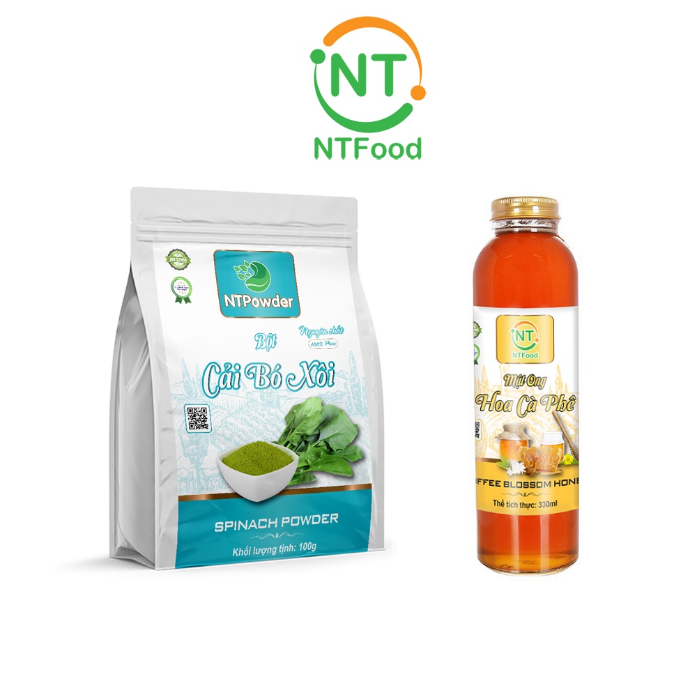 Combo Bột Cải Bó Xôi sấy lạnh nguyên chất NTPOWDER 100gr và Mật Ong hoa cafe NTFOOD 330ml - Nhất ...