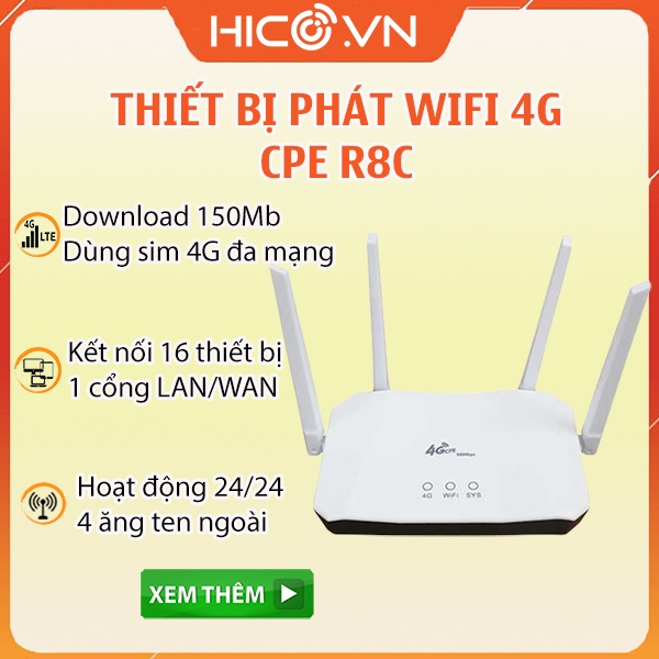 Bộ Phát Wifi từ sim 4G CPE R8C, R8B - Tốc Độ 300Mbps - Hỗ Trợ nhiều thiết bị kết nối mạng - 1 ...