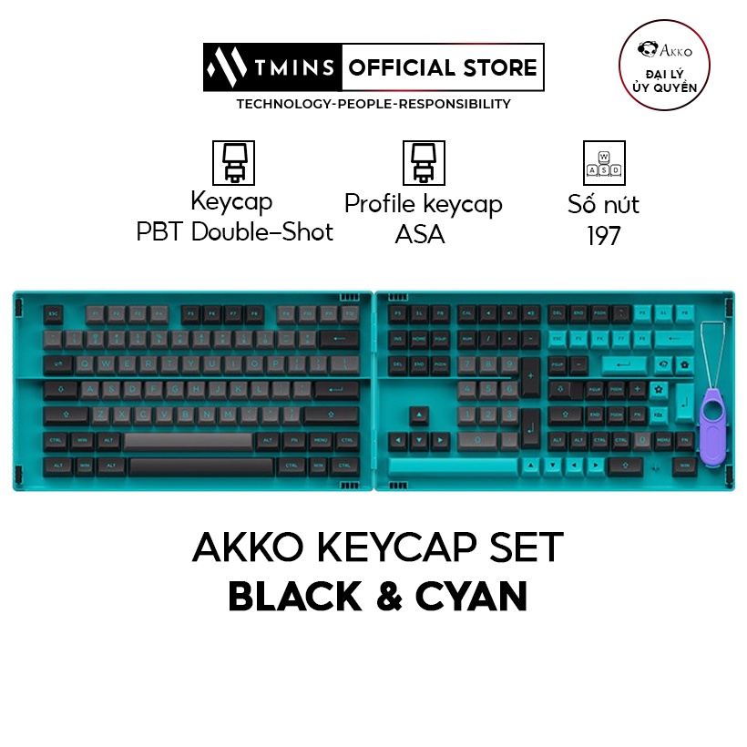 Bộ nút bàn phím AKKO Keycap set – Black & Cyan (PBT Double-Shot/ASA ...