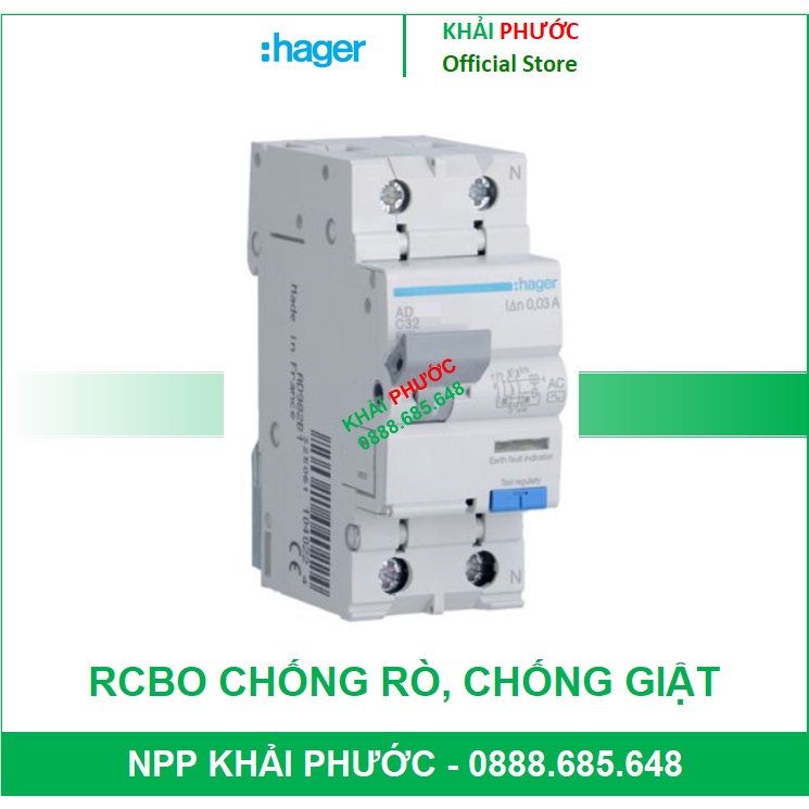 RCBO CB CHỐNG RÒ CHỐNG GIẬT QUÁ TẢI NGẮN MẠCH 1 PHA 2P 2 CỰC 10A 16A 20A 25A 32A 40A 30mA HAGER ...