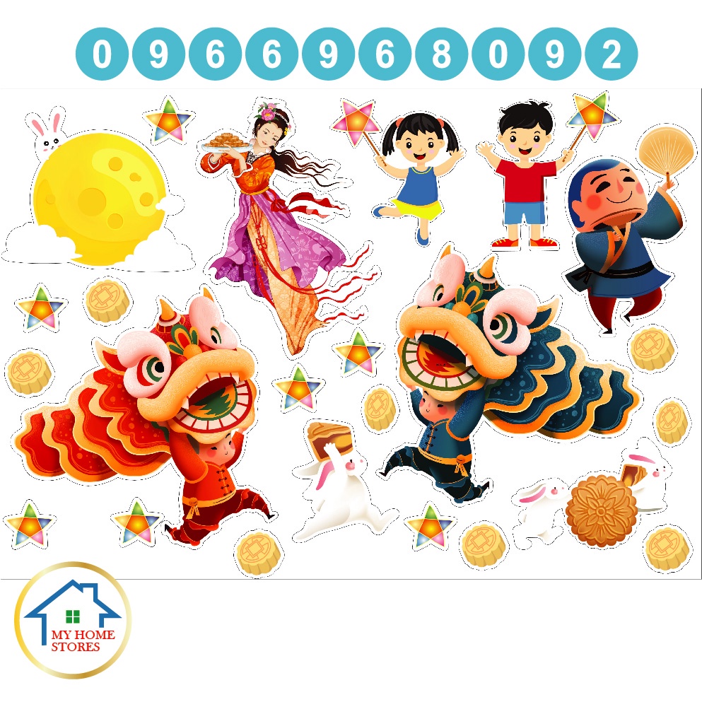 Decal trung thu mẫu mới nhất, Sticker trung thu, hình dán trang trí ...