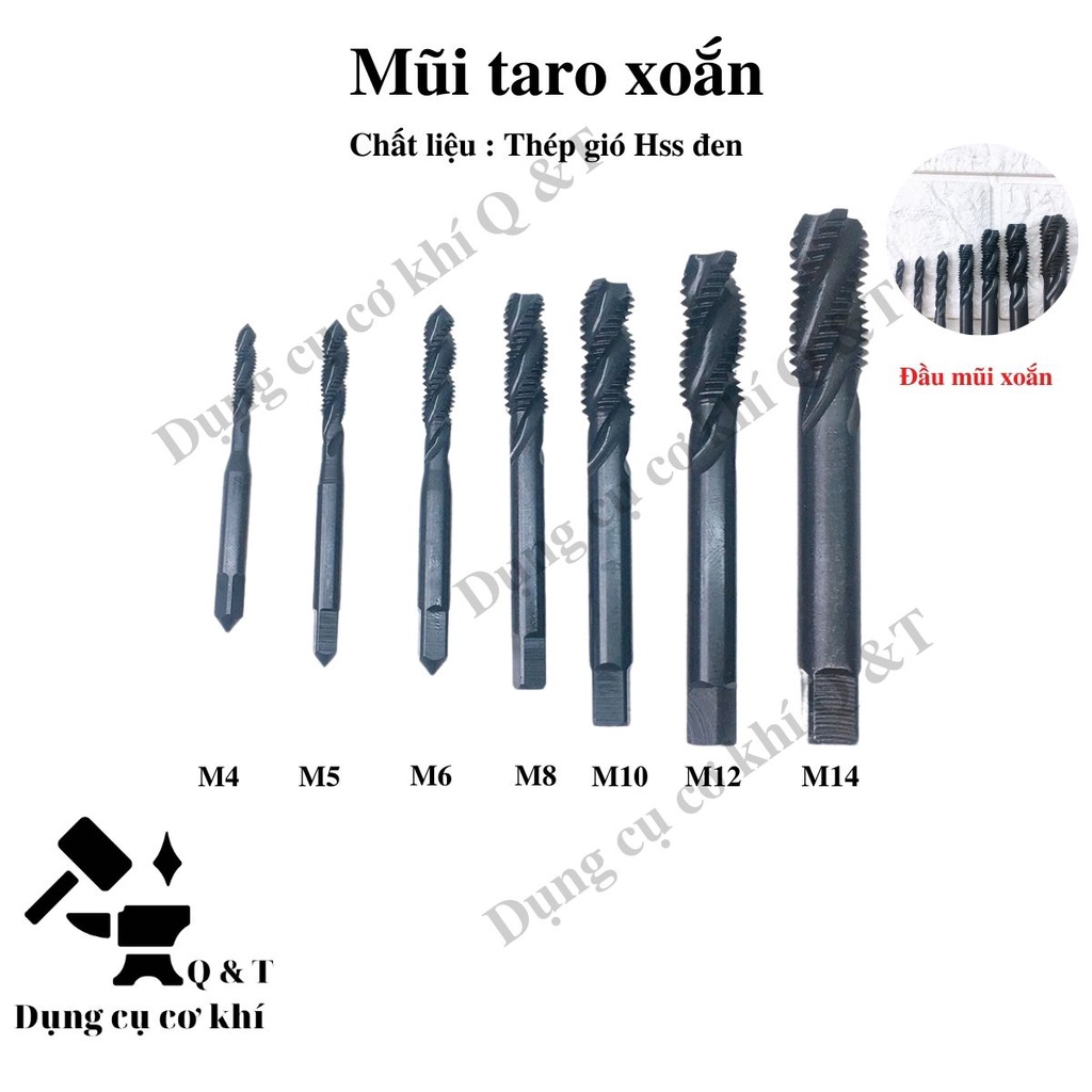 Taro ren trong , Mũi tạo ren xoắn thép gió hss đen từ m4 tới m14 | Shopee Việt Nam
