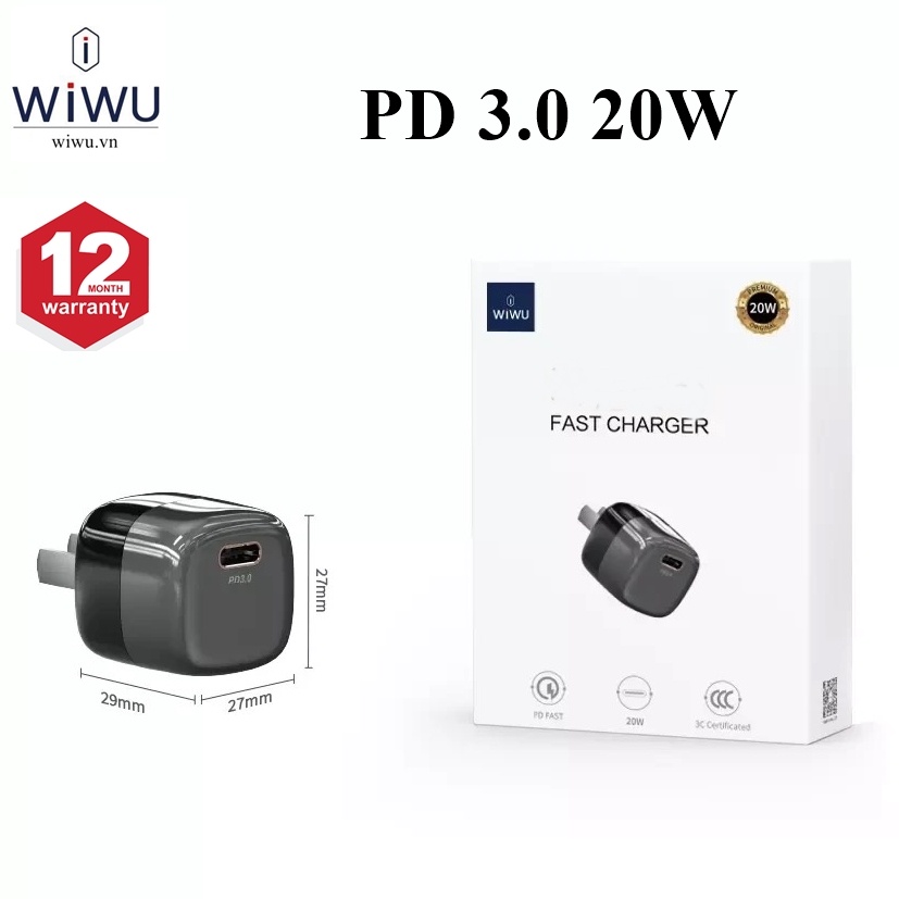 Củ sạc nhanh WIWU TP08 mini Fast Charger PD 20W USB-C cho Smart phone , Tablet , máy tính bảng ...