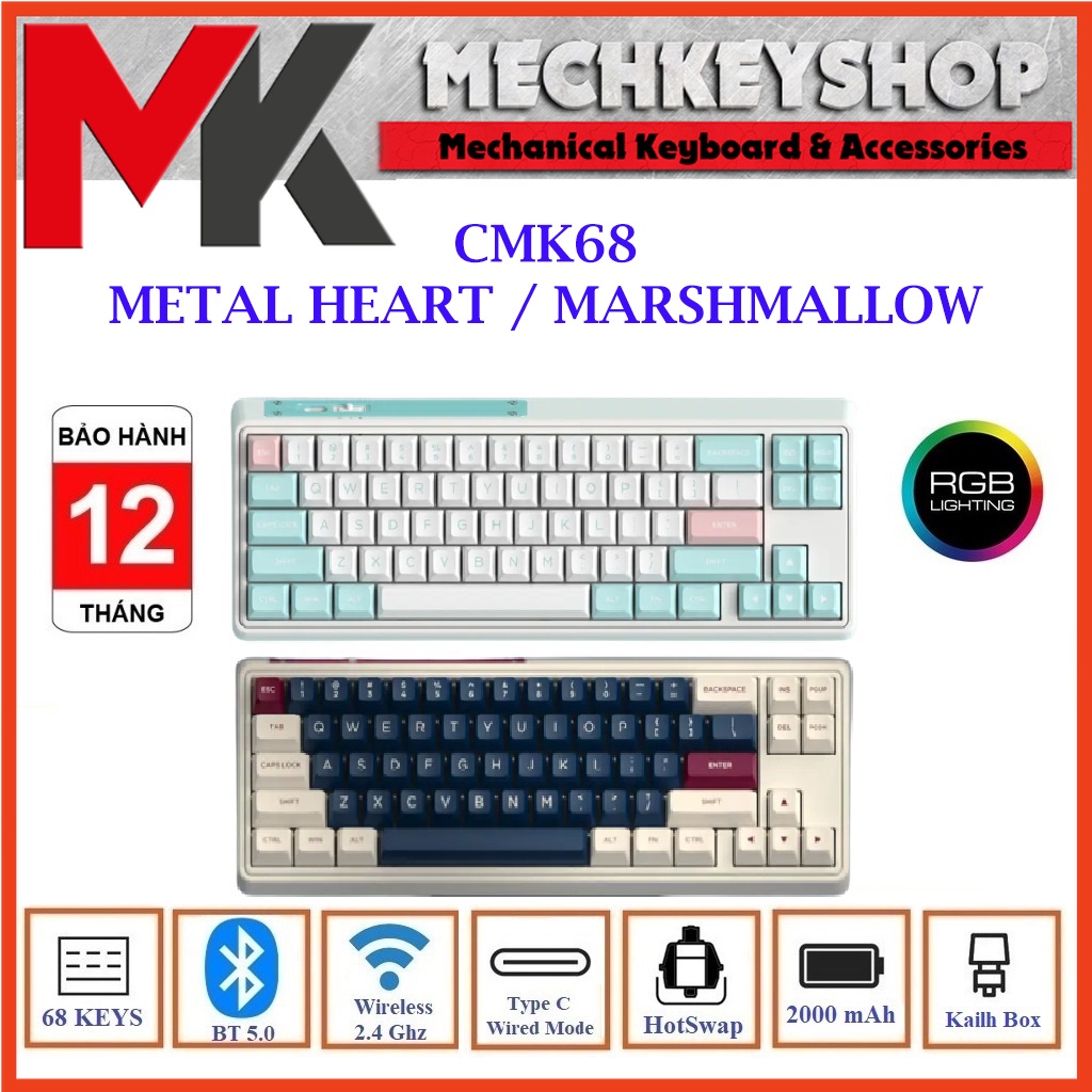 Bàn phím cơ FL-Esports CMK68 SAM Marshmallow/ Metal Heart 3 MODE l RGB ...