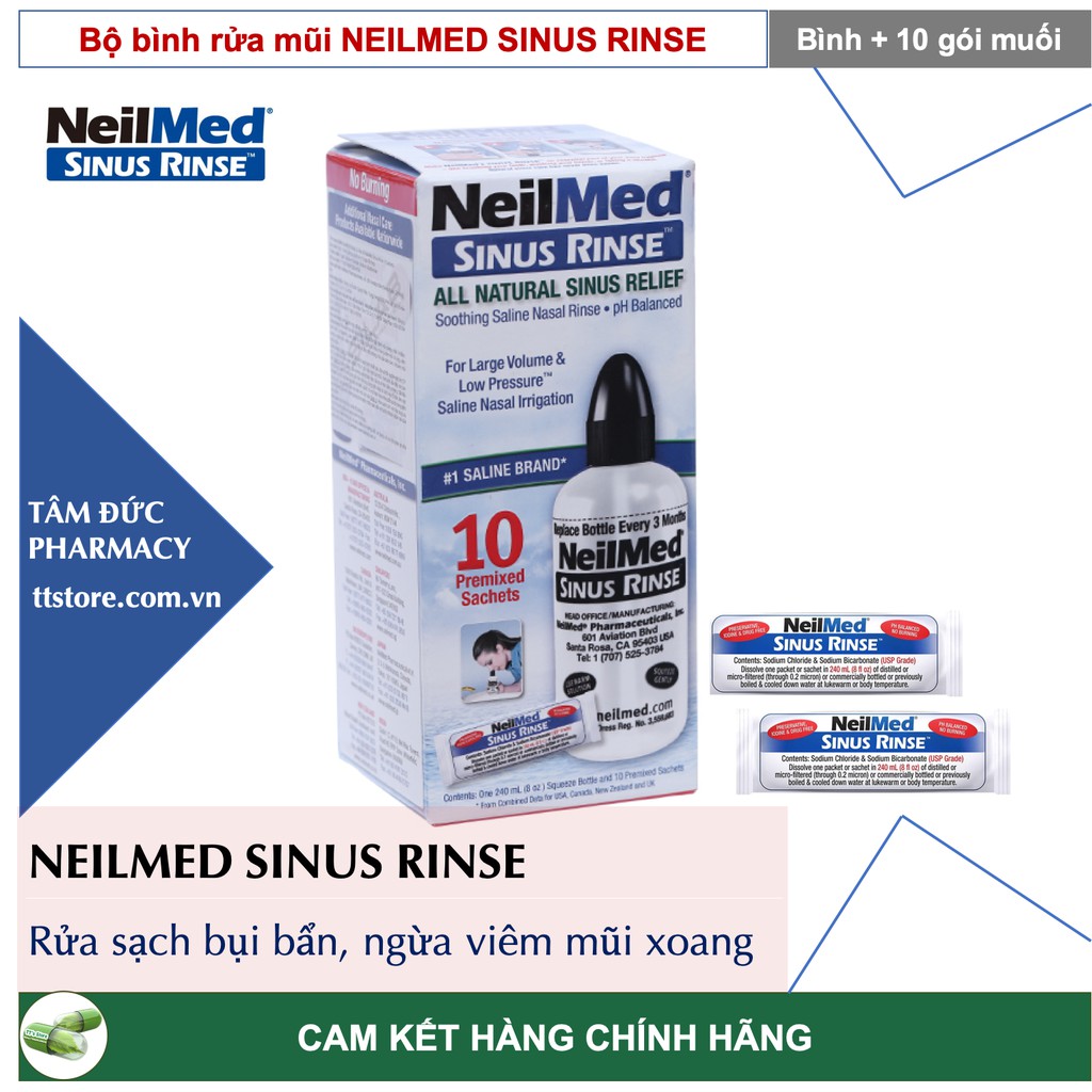 [CHÍNH HÃNG] Bộ bình rửa mũi NEILMED SINUS RINSE kèm 10 gói muối ...