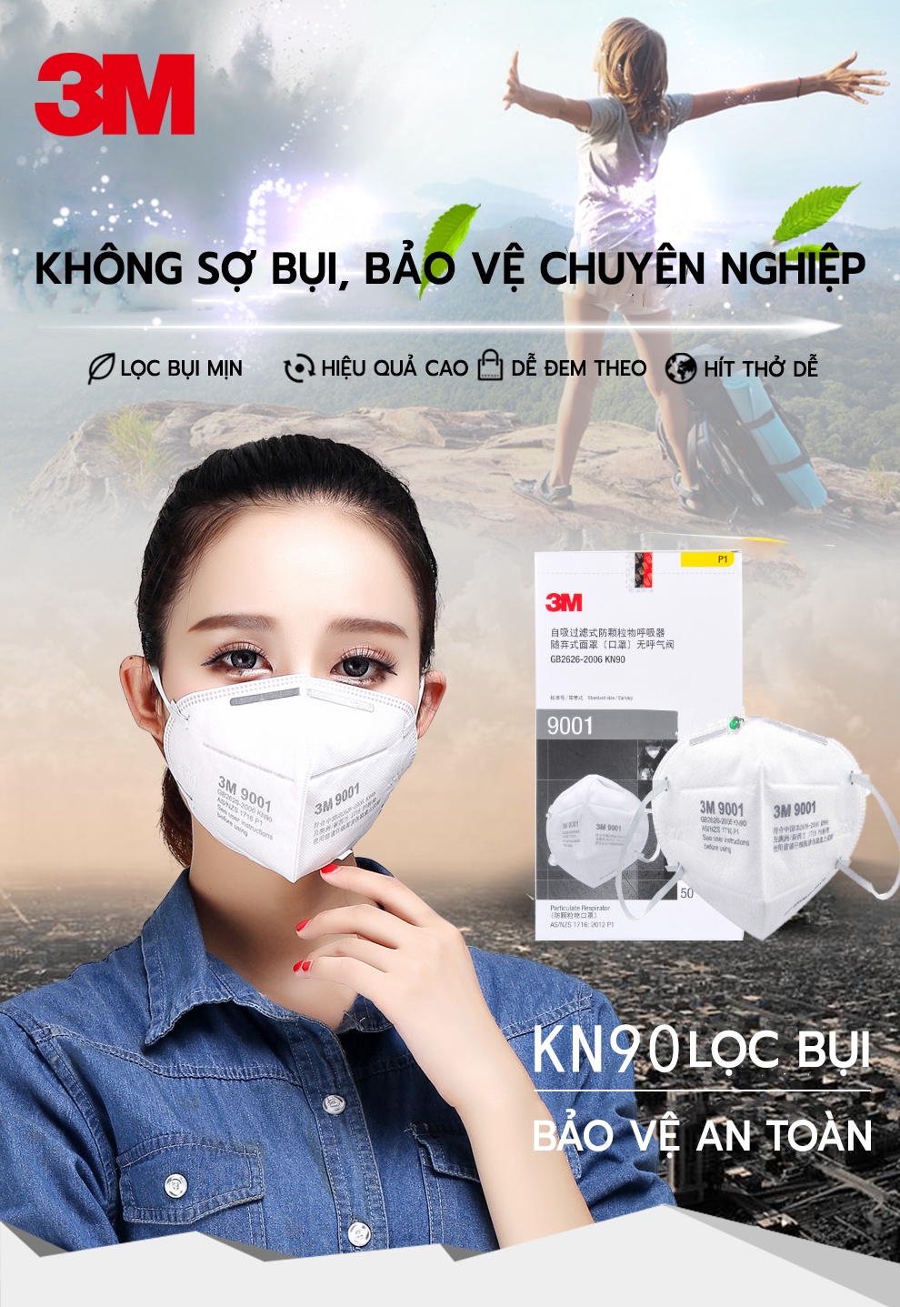 Khẩu trang chống bụi và kháng khuẩn đạt chuẩn KN90 3M 9001A - 10 cái chuẩn N90 | Shopee Việt Nam