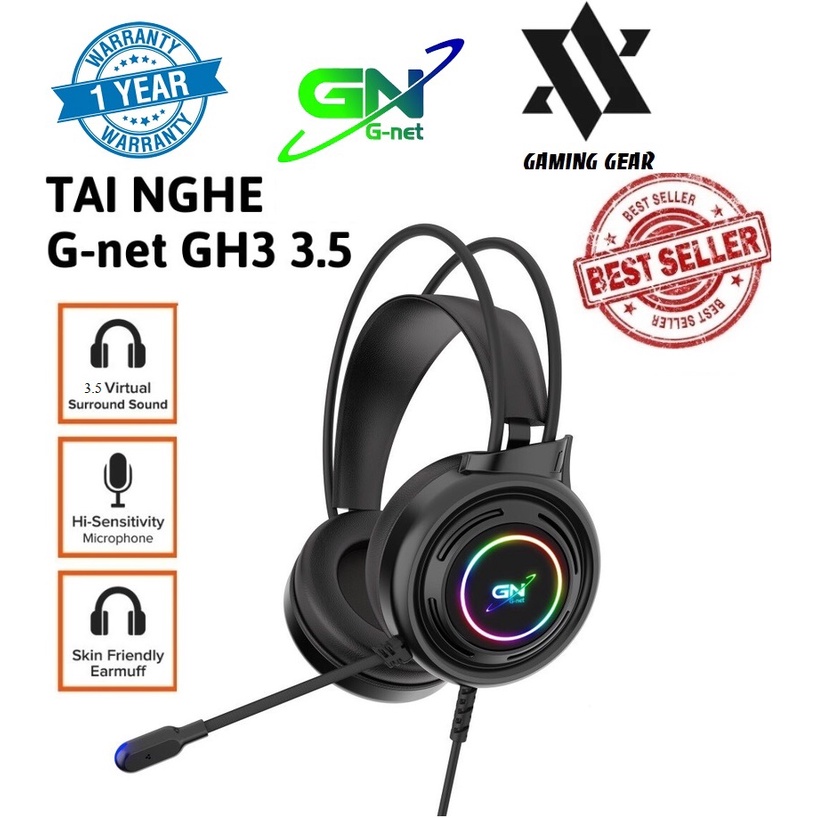 Tai Nghe Gaming Gnet Gh3 Led kết nối âm thanh 3.5 Chính hãng - Bảo hành ...