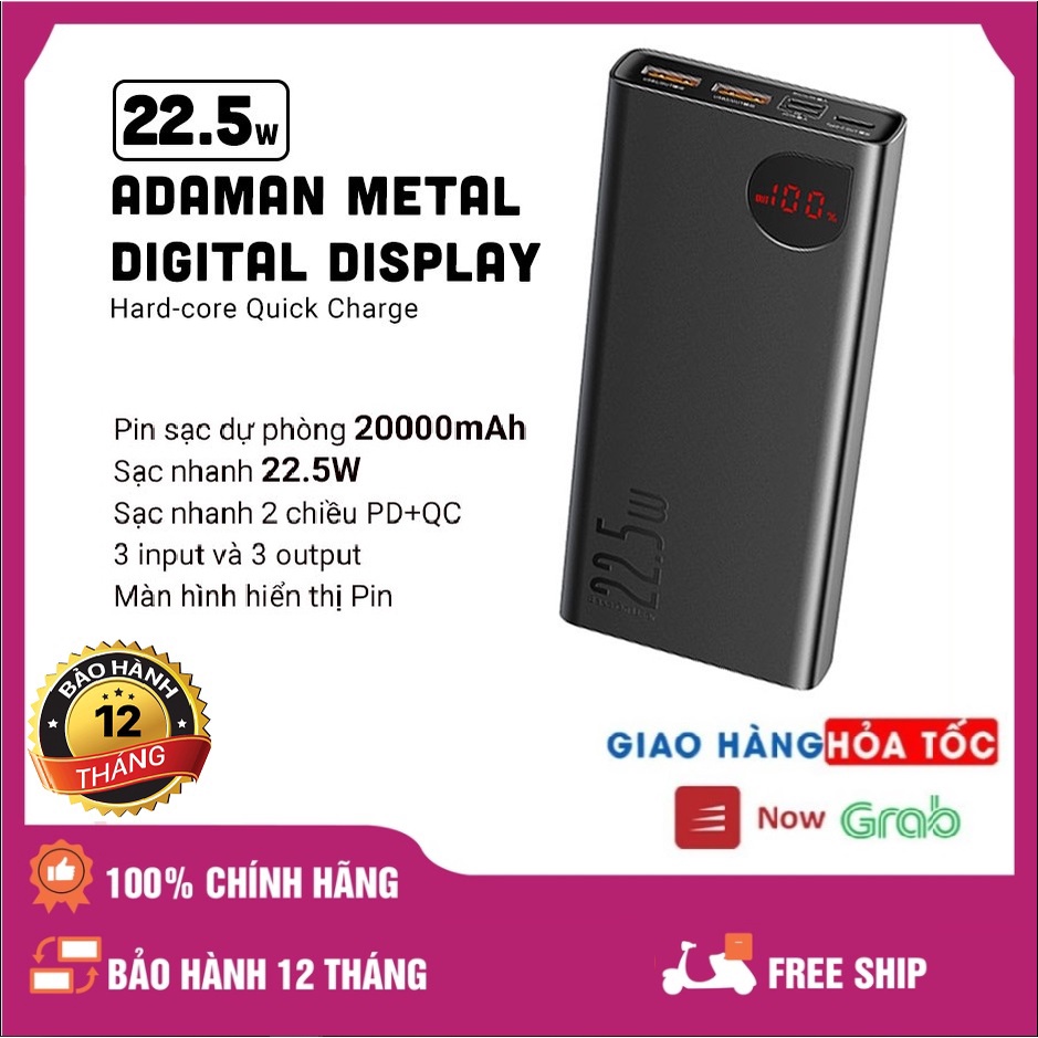 Pin dự phòng sạc nhanh Baseus Adaman Metal Digital Display Quick Charge 22.5W 20.000mAh | Shopee ...