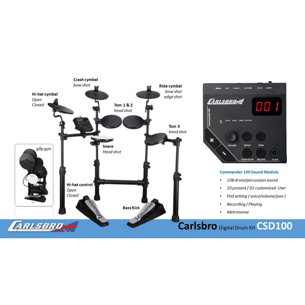 Bộ trống điện tử Carlsbro Digital Drum Set CSD100 | Shopee Việt Nam