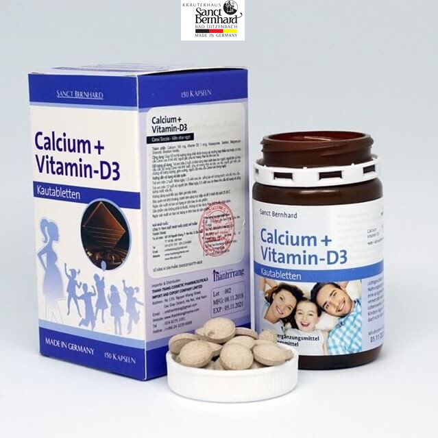Viên nhai bổ sung canxi D3 Sanct Bernhard,hôp 150v, nhập khẩu Đức, calcium nhai vị Socola cho ...