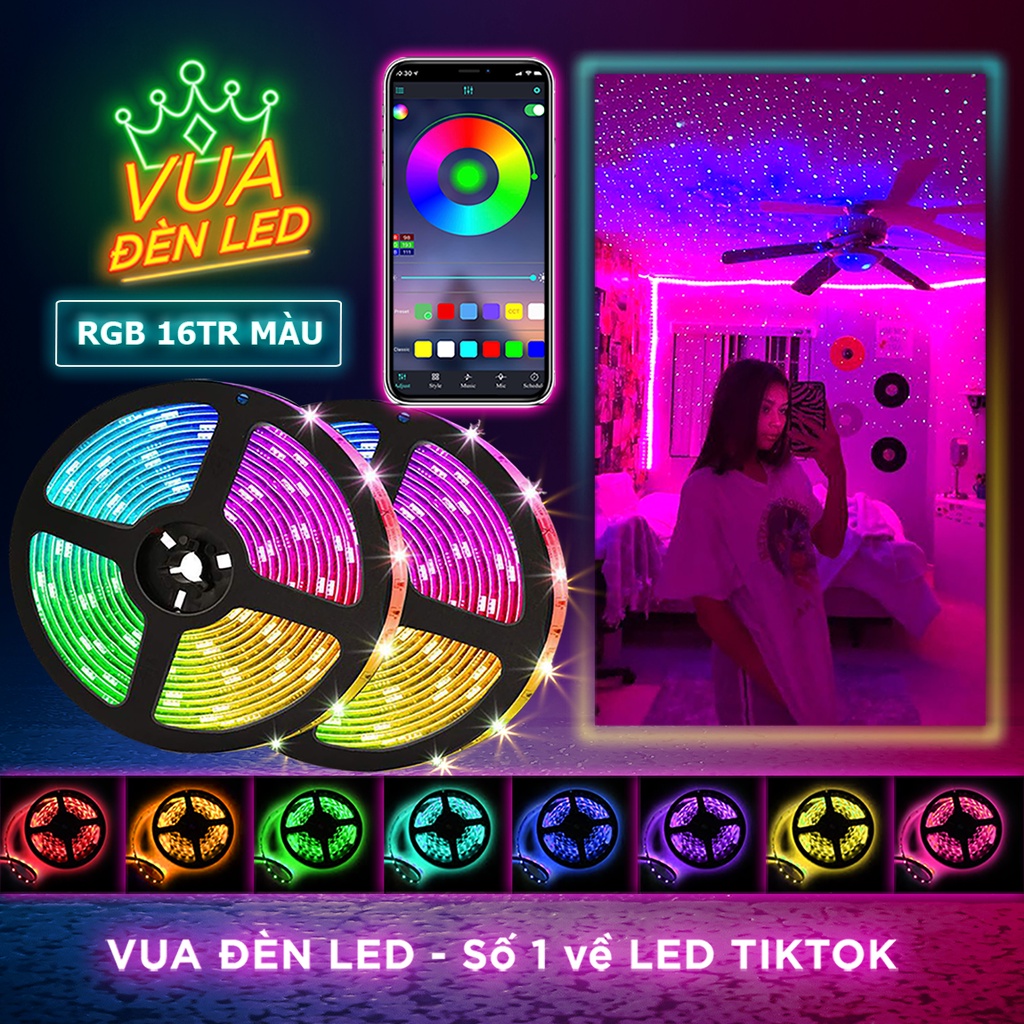 Đèn led Tiktok 10m RGB 16 triệu màu điều khiển bằng điện thoại, nháy ...