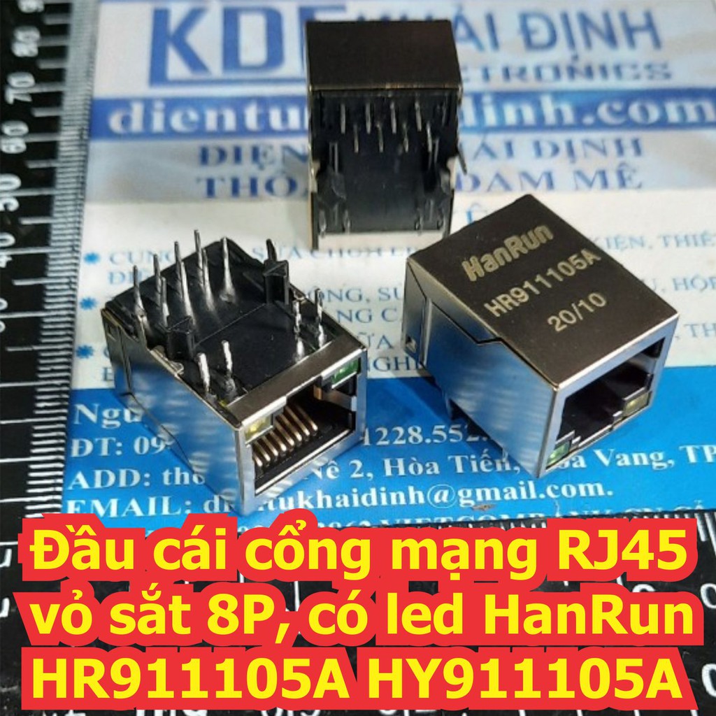 Đầu cái cổng mạng RJ45 vỏ sắt 8P, có led HanRun HR911105A HY911105A ...