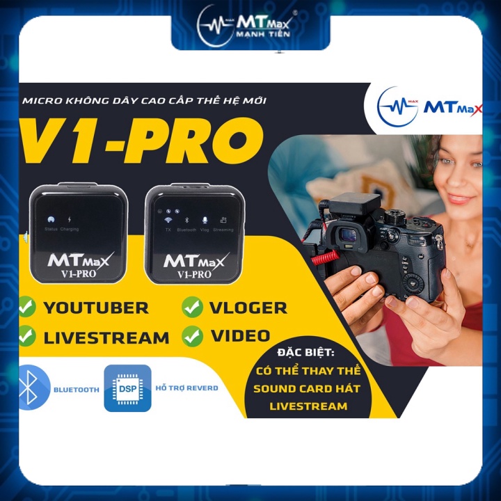 MT MAX Micro cài áo Wireless MTMax V1-Pro - thu âm live không dây kết ...