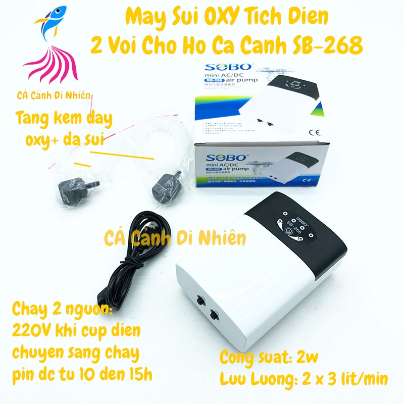Máy sủi oxy TÍCH ĐIỆN 2 vòi SOBO SB-268 cho hồ cá máy oxy bể cá SB268 | Shopee Việt Nam