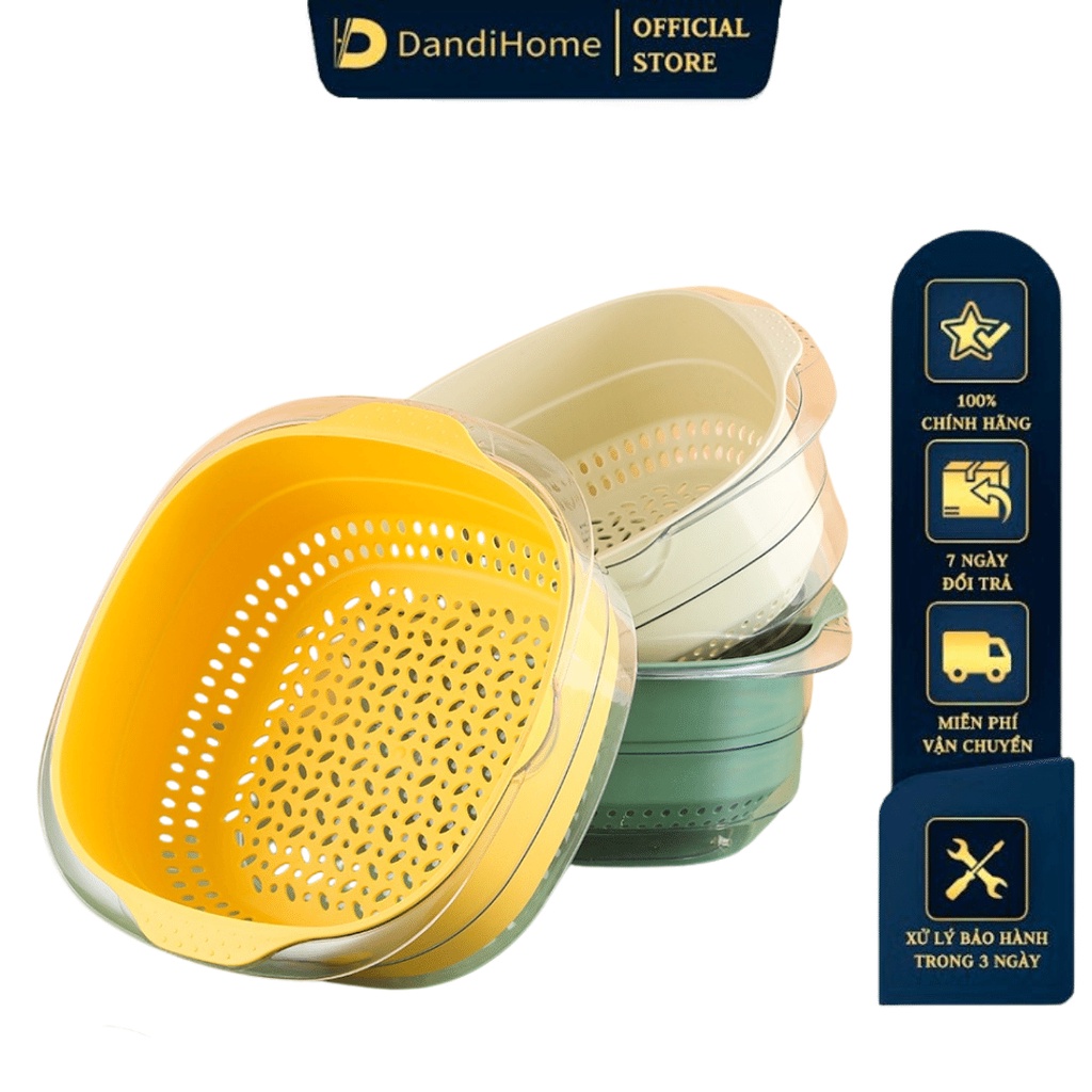 Rổ nhựa đựng đồ kèm chậu thau DandiHome rửa rau củ đựng hoa quả trái ...