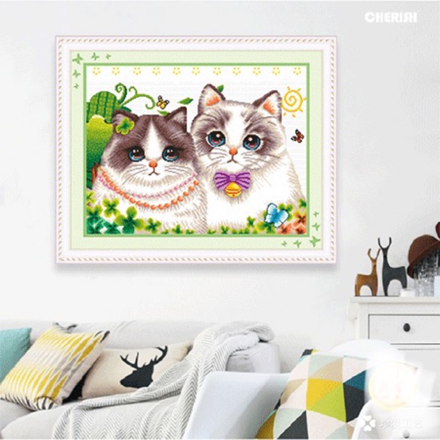 Tranh thêu chữ thập con mèo Ailuo | Shopee Việt Nam
