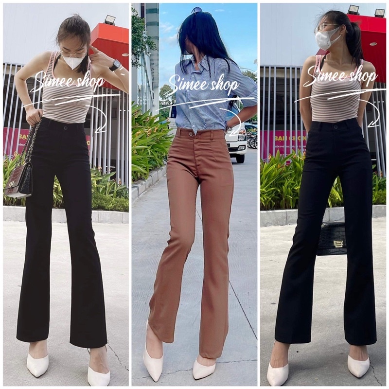 Quầnống loe cạp cao 1 cúc -100cm [Ảnh thật Sime chụp] | Shopee Việt Nam