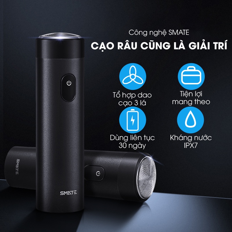 Máy Cạo Râu Mini Smate ST-R102C - Lưỡi Cạo Xoáy 3 Lá - Sạc Nhanh Type-C - Full Kháng Nước IPX7 ...