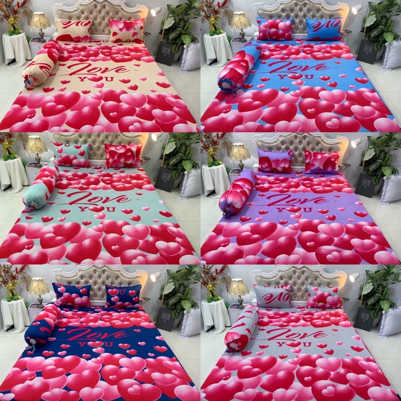 Bộ Drap thun hàn quốc 4 món mẫu tim LOVE siêu đẹp | Shopee Việt Nam