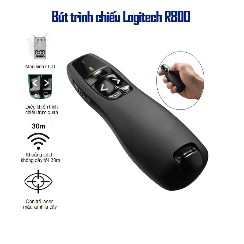 Bút Trình Chiếu Logitech R800 Chính Hãng – Laser Xanh, Khoảng Cách 30m ...