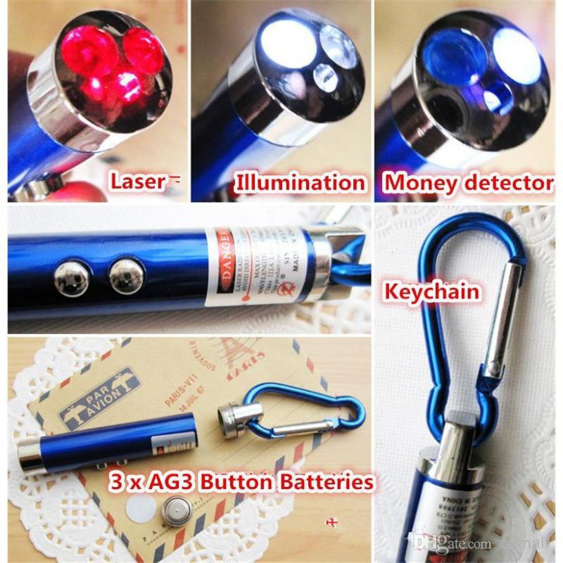 ĐÈN LASER 4 CHỨC NĂNG (ĐÈN PIN, TIA LAZE, RỌI TIỀN GIẢ, MÓC KHÓA ...