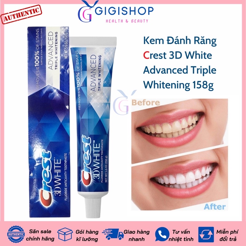KEM ĐÁNH TRẮNG RĂNG 3 TÁC ĐỘNG CREST 3D WHITE ADVANCED TRIPLE WHITENING ...
