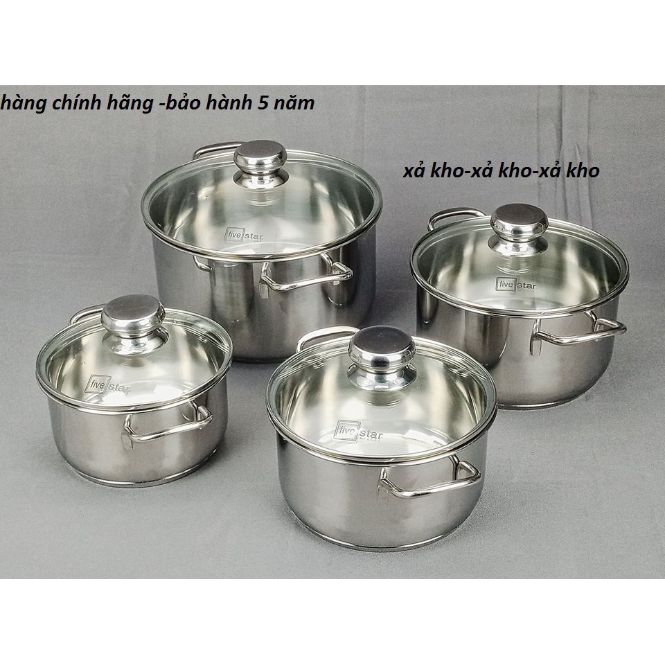 [Xả -Xả Kho] Bộ Nồi inox Fivestar 4 Món Nắp Kính -bộ nồi đun bếp từ,Tân ...