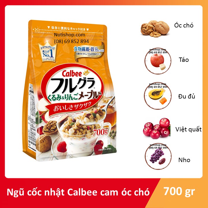 Ngũ cốc nhật bản Calbee màu cam vị óc chó táo đu đủ viết quất nho 700gr, 400g Và Cam Lúa Mạch ...