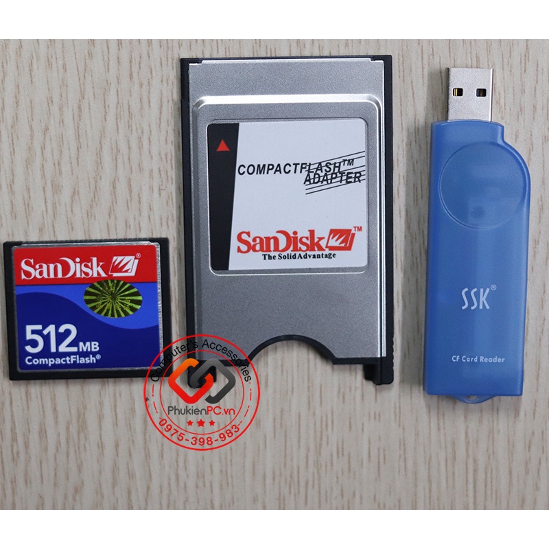 Combo Thẻ nhớ CF 512MB Sandisk, Áo thẻ PCMCIA 68 IDE/ATA đầu đọc thẻ CF USB SSK cho máy công ...