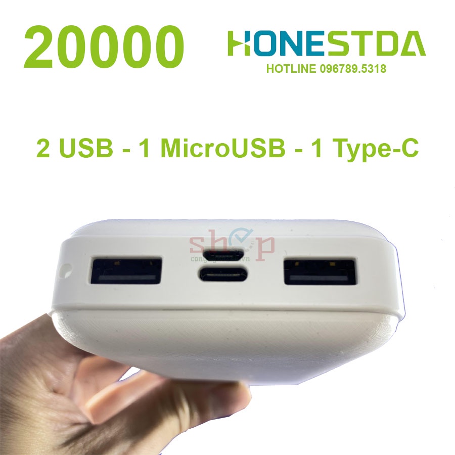 Sạc dự phòng 20.000 mAh Honestda M50 2 cổng USB, 1 cổng Micro USB, 1 ...