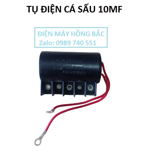 01 tụ điện 10MF cá sấu - bắt ốc dùng cho bơm nước và thiết bị điện khác ...