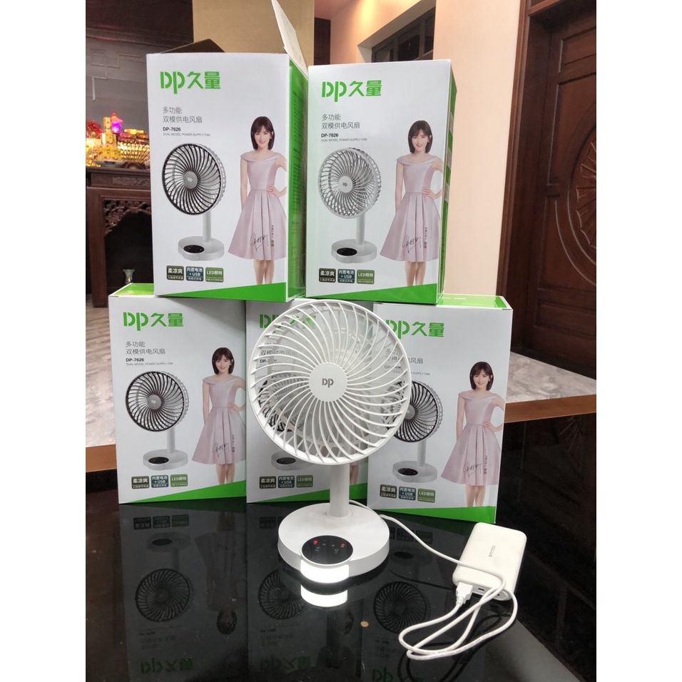 Quạt sạc tích điện cổng cắm USB DP 7626/quạt kèm đèn sạc tích điện cổng ...