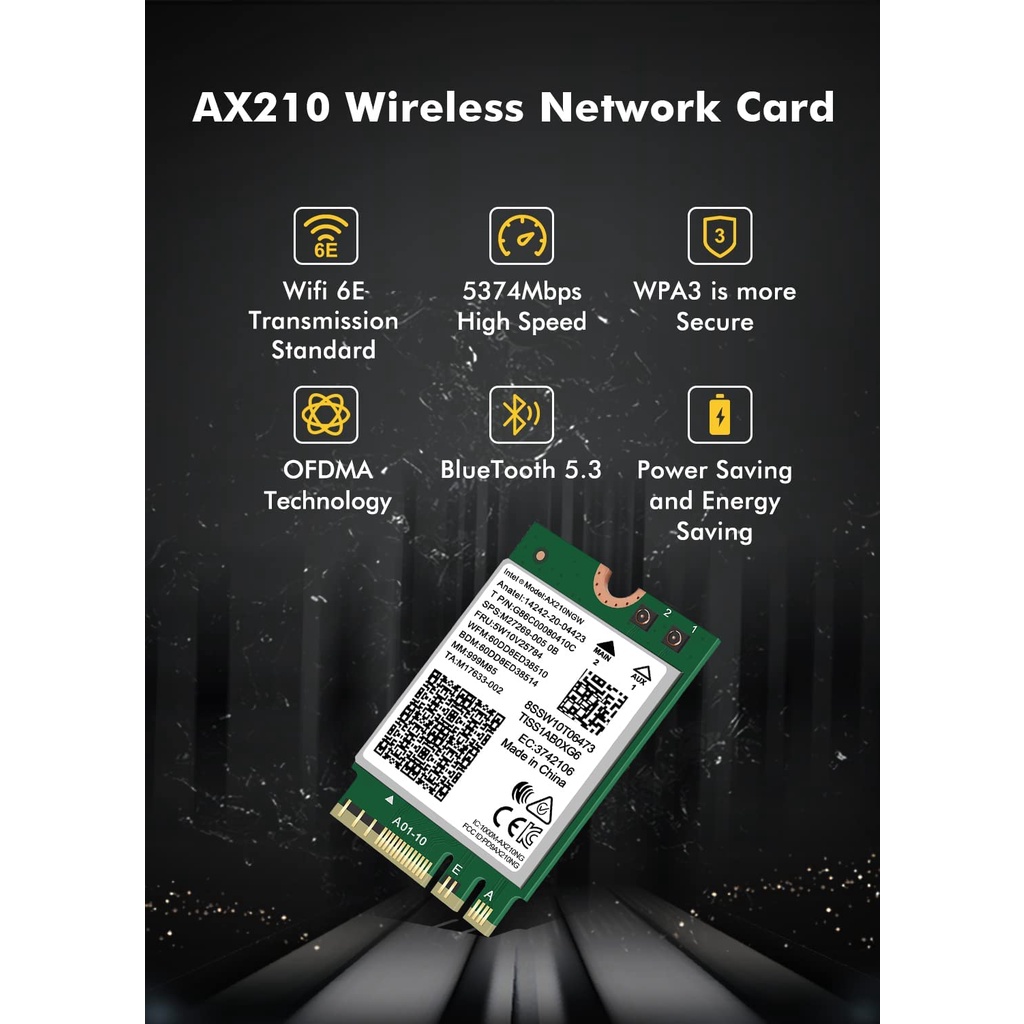 Thẻ Mạng WiFi 6E Intel AX210 NGW Ax200 Bluetooth 5.3 Tri-Band 5400Mbps ...