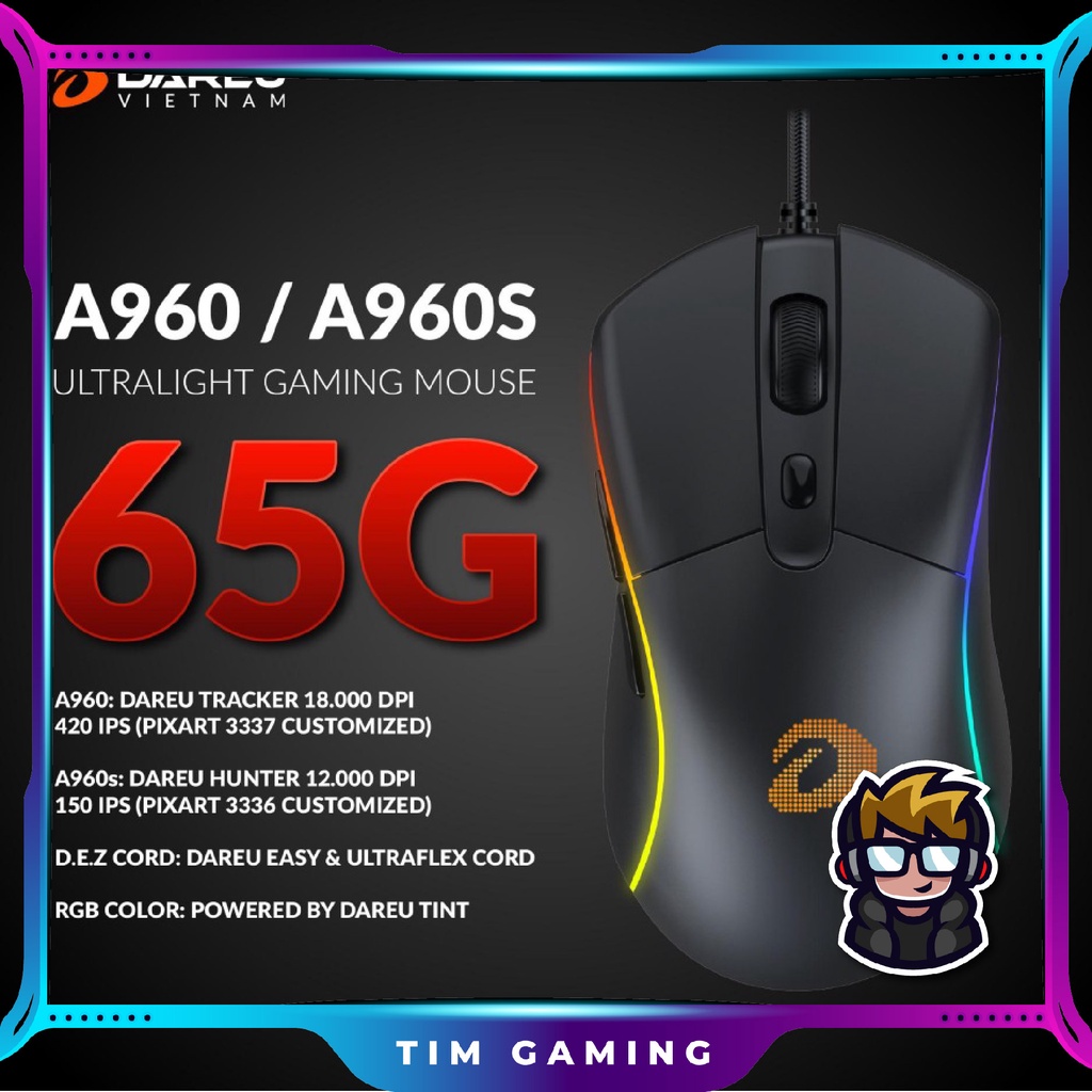 Chuột Gaming DAREU A960 / A960s - ULTRALIGHT (HUNTER PWM3336, LED RGB) | Shopee Việt Nam