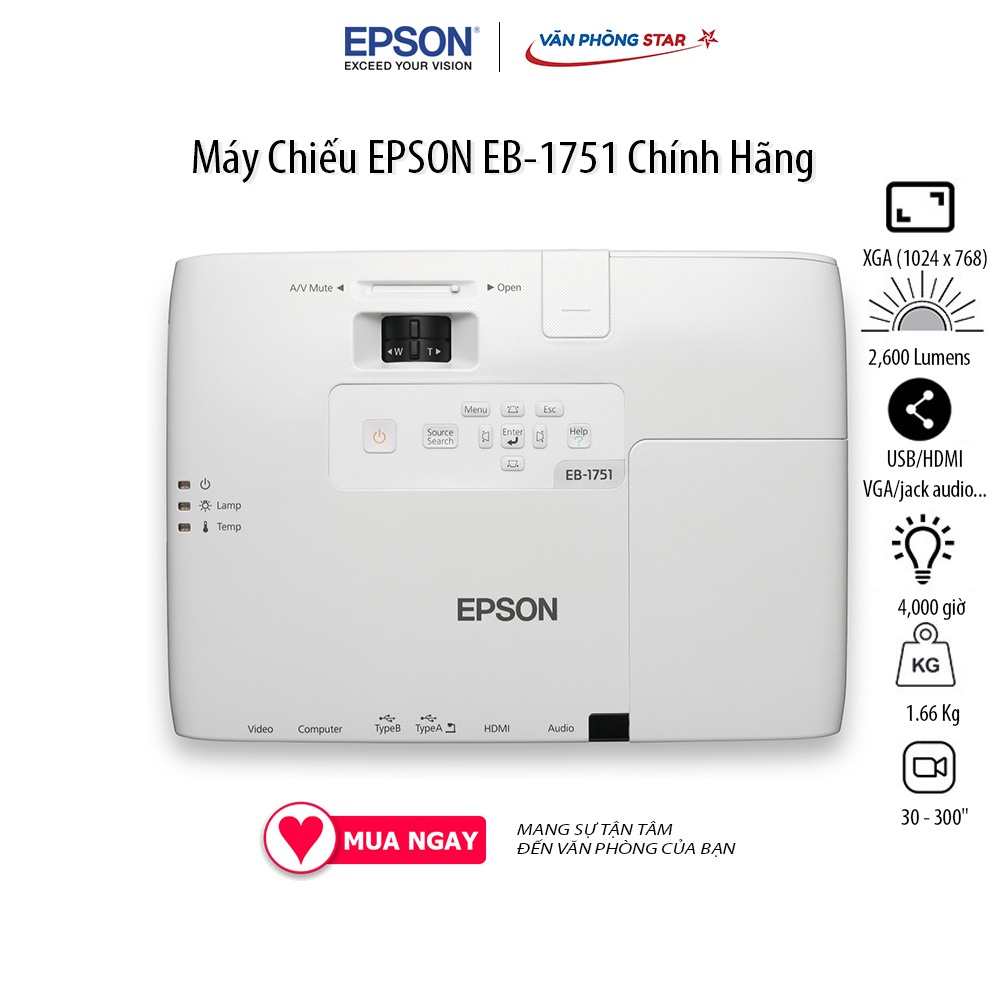 Máy Chiếu EPSON EB-1751 Chính Hãng. Độ phân giải 1024 x 768. Cường độ ...