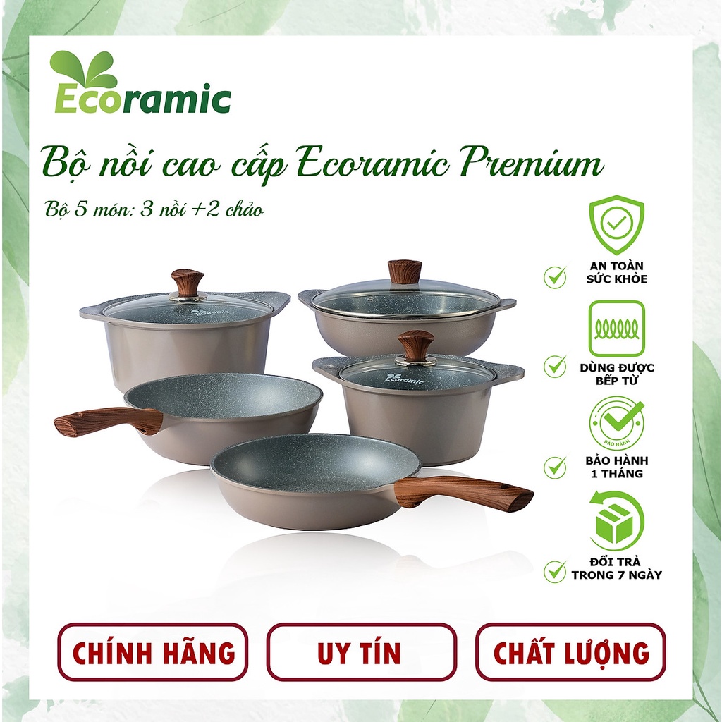 Bộ 5 nồi chảo ECORAMIC PREMIUM SERIES SET POT bếp từ, ga, điện chống ...