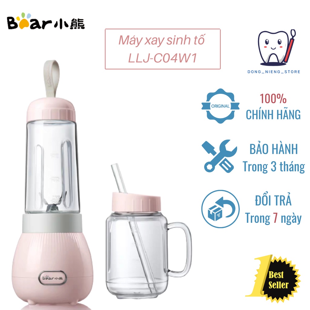 Máy xay sinh tố mini Bear LLJ- C04W1 cầm tay,2 cốc tritan 400ml 350ml kèm ống hút, màu hồng nhạt ...