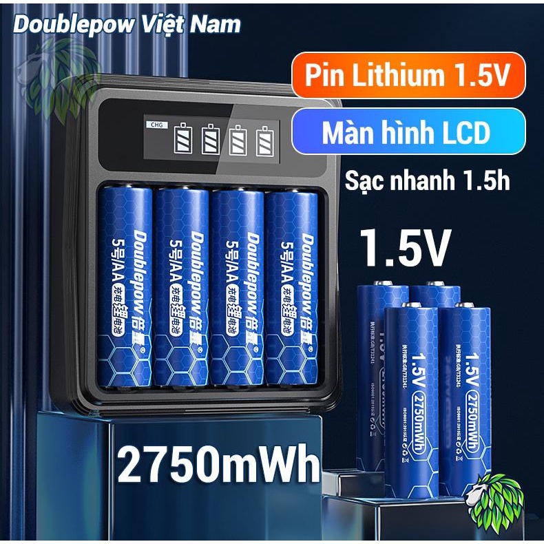 Bộ Pin Sạc AA AAA 1.5V Doublepow L156 Tự Ngắt, Màn hình LCD, Pin Sạc AA ...