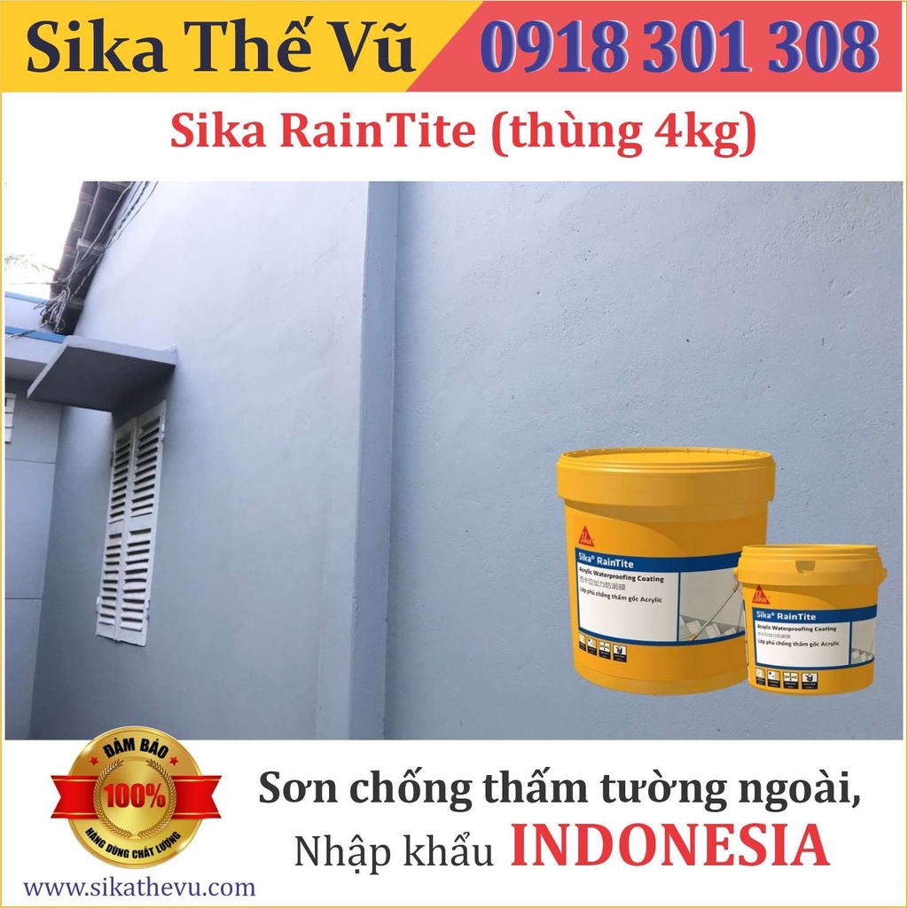 Sika - Sơn chống thấm, chống nóng tường ngoài Sika Raintite Grey (Màu xám, Thùng 4kg) SIKA THẾ ...