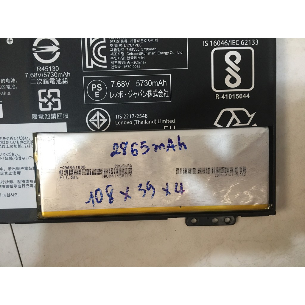 Cell Pin Lithium Polymer Pin laptop Lenovo kích thước 108x39x4 2865mAh ...