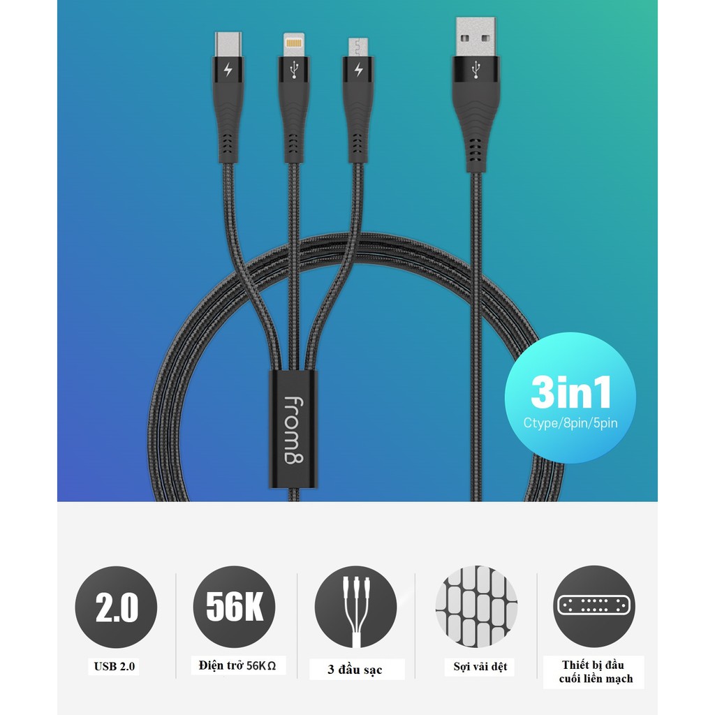 Cáp sạc nhanh 3 in 1 chính hãng Fromb Hàn Quốc | Shopee Việt Nam