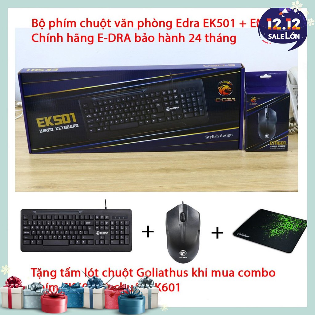 Bộ phím chuột văn phòng E-DRA EK501 + EM601 - Tặng lót chuột chính hãng ...