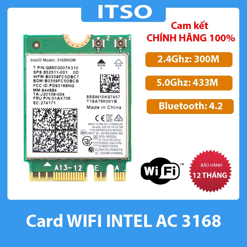 Card WIFI Intel AC7260 AC8260 AC9260 AX200 AX210 khe M2 cho laptop ...