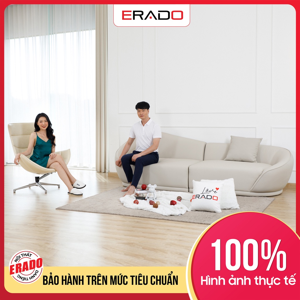 Sofa văng Erado bọc da hạng sang mã AT10 màu trắng xám thiết kế lạ mắt ...