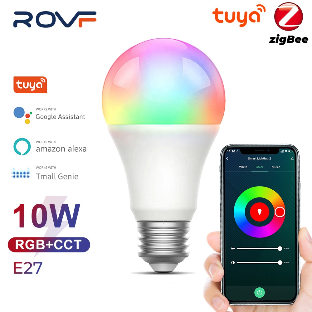 ROVF Bóng đèn thông minh Tuya Zigbee 10W E27 Đèn LED RGB có thể điều chỉnh thời gian với Điều ...