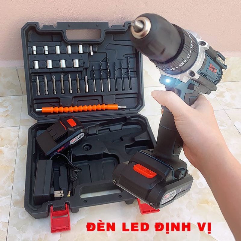 Máy khoan pin 36v, khoan pin Bosch 3 chức năng, Máy bắn vít, khoan gỗ, sắt, siết bulong. Tặng bộ ...