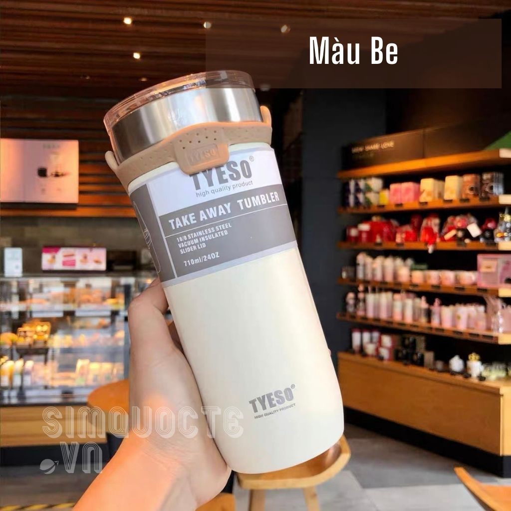 Bình giữ nhiệt Tyeso 550ml & 710ML thiết kế dễ thương kèm ống hút silicone và quai xách silicone ...