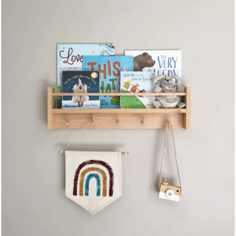 ANHA KIDS Giá gỗ decor phòng bé, kệ sách gỗ trẻ em kết hợp kệ treo đồ ...