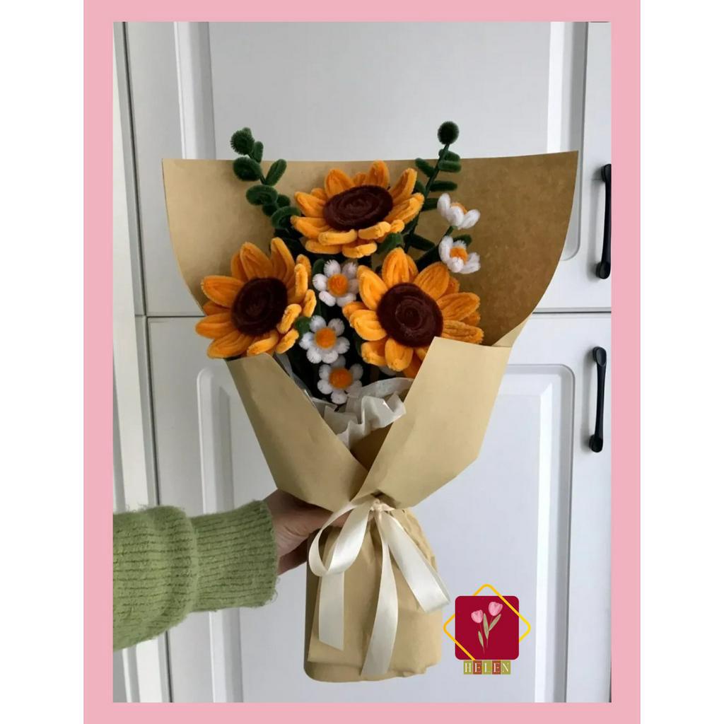 Set làm nguyên liệu bó hoa hướng dương 3 bông tặng bạn tốt nghiệp, kỉ ...