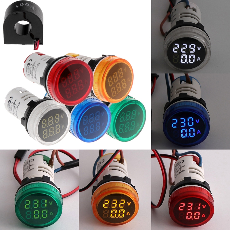 Digital Voltmeter Ammeter 22mm Round AC 50-500V 0-100A Voltage Volt Amp Monitor | Shopee Việt Nam